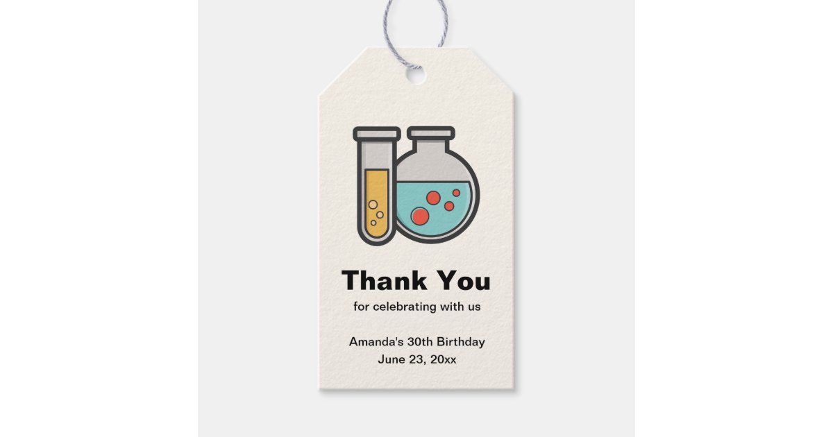 Chemistry Test Tube and Beaker Party Thank You Gift Tags | Zazzle