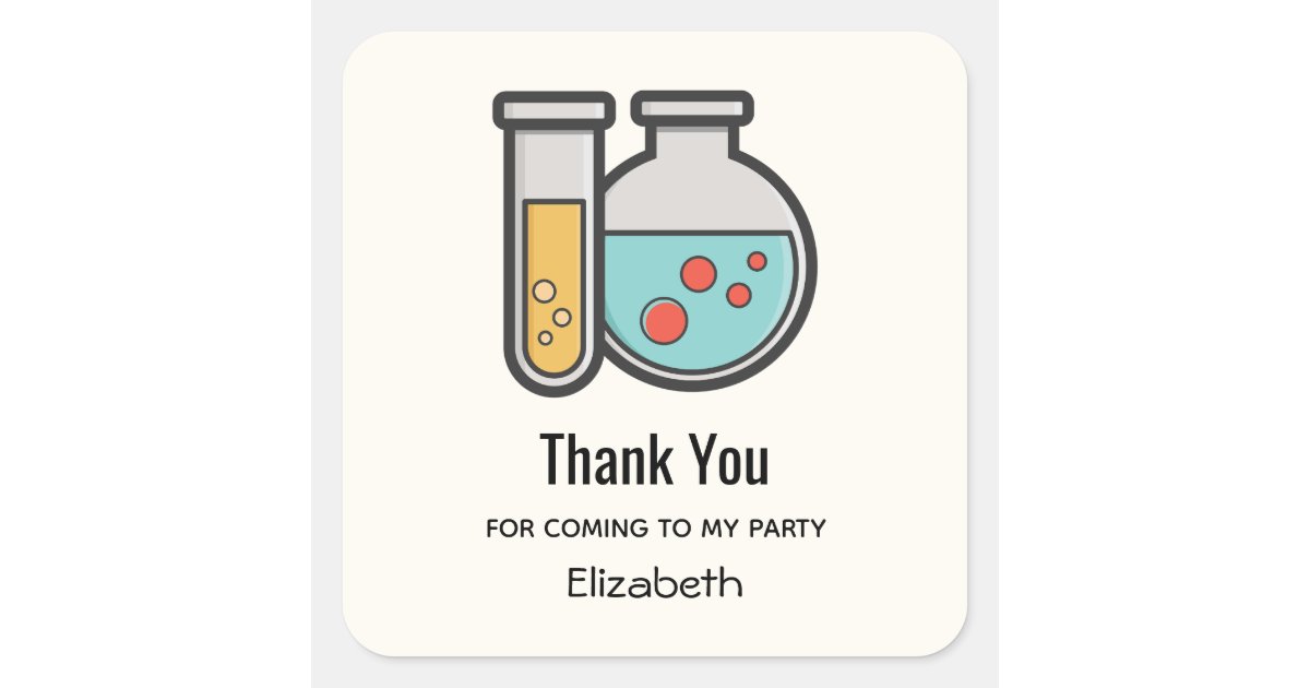 Chemistry Test Tube and Beaker Thank You Party Square Sticker | Zazzle