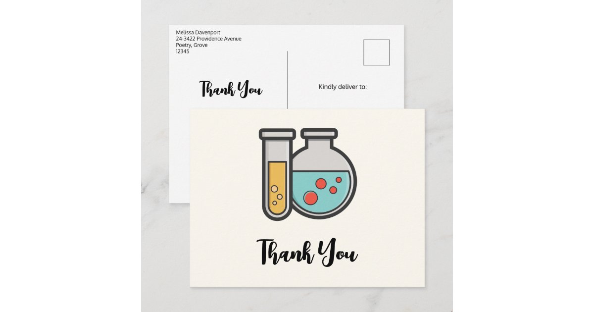 Chemistry Test Tube and Beaker Thank You Postcard | Zazzle