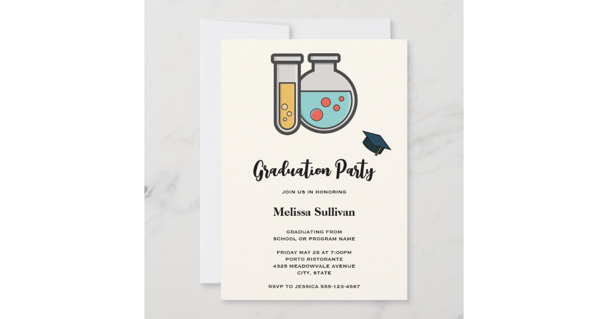Chemistry Test Tube and Flask Graduation Invitation | Zazzle
