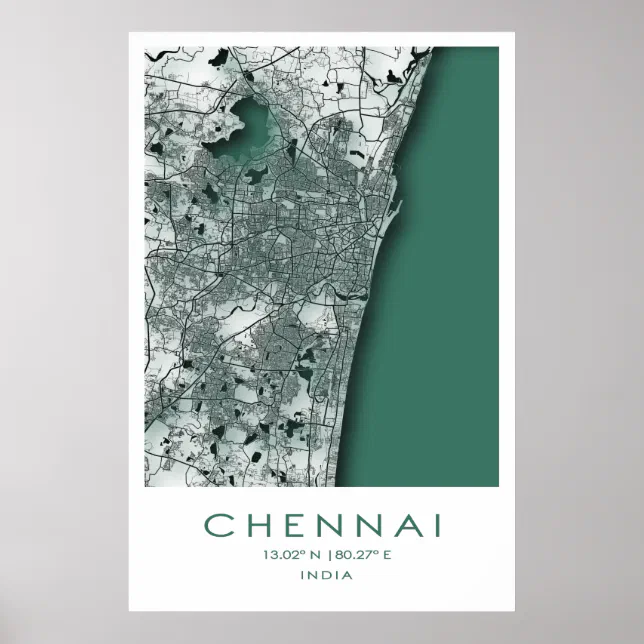 Chennai Map Poster| Madras| Tamil Nadu| India Poster | Zazzle