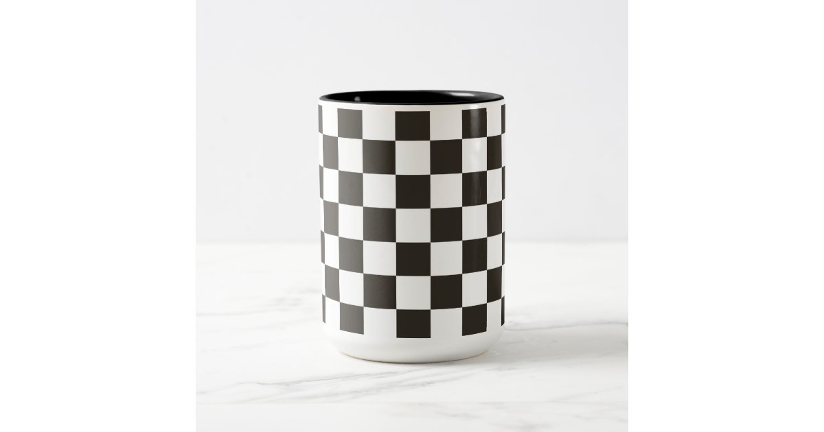 Chequered Flag (Black and White) (Checker Pattern) Two-Tone Coffee Mug ...