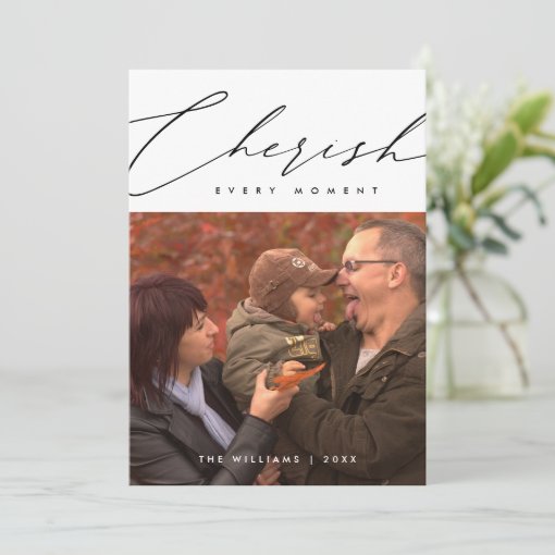 Cherish Ever Moment Christmas Family Photo Layover Holiday Card | Zazzle