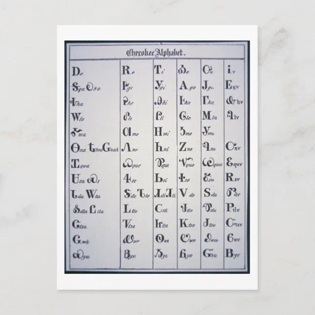 Cherokee Alphabet, developed in 1821 (print) Postcard | Zazzle