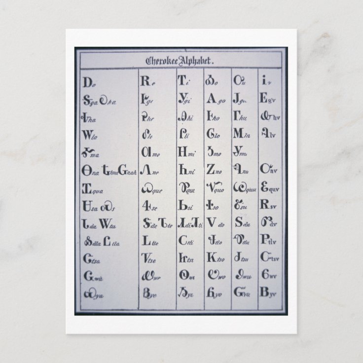 Cherokee Alphabet, developed in 1821 (print) Postcard | Zazzle