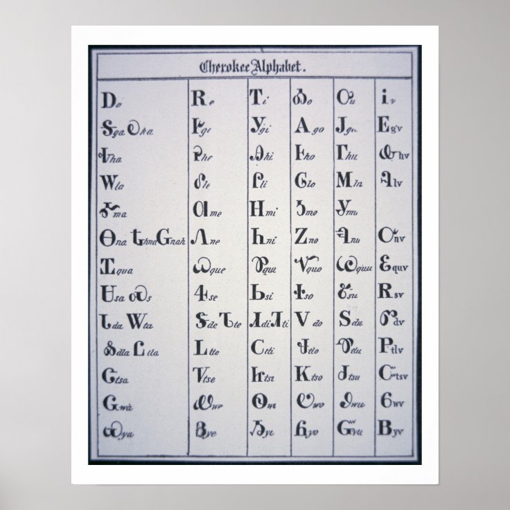 Cherokee Alphabet, developed in 1821 (print) Poster | Zazzle