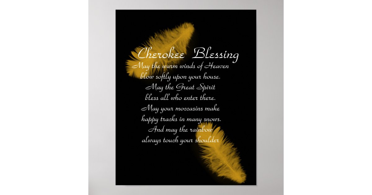 Cherokee blessing Golden feather on black Poster | Zazzle