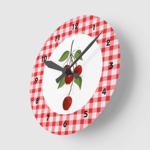Cherries And Gingham Wall Clock | Zazzle