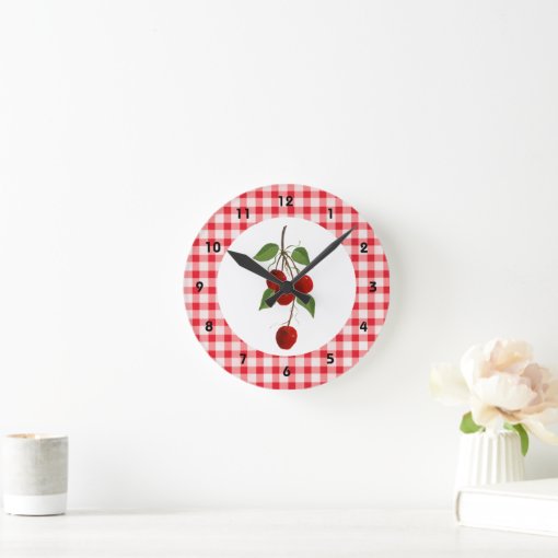 Cherries And Gingham Wall Clock | Zazzle