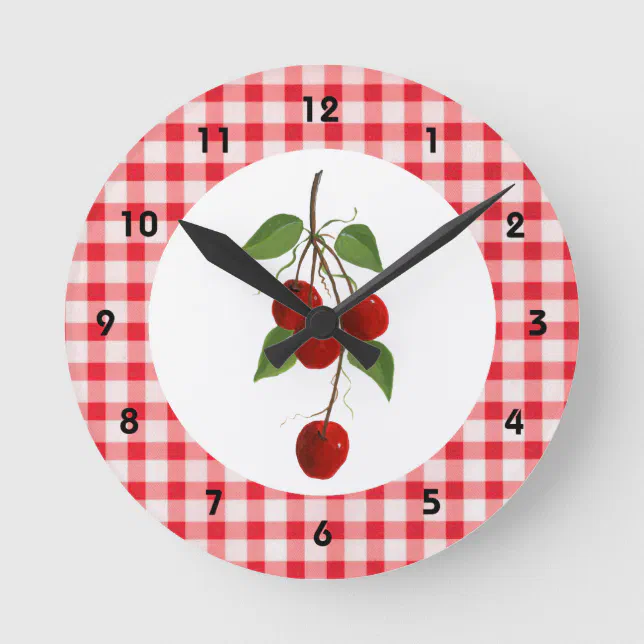 Cherries And Gingham Wall Clock | Zazzle