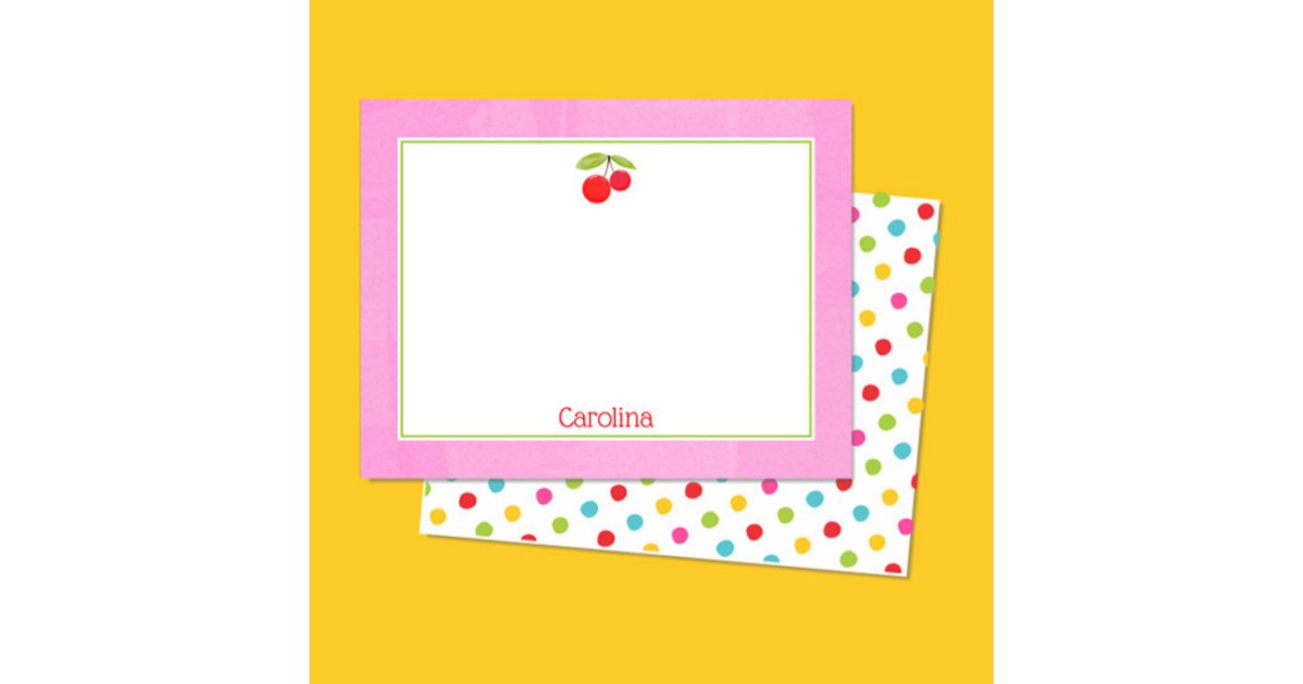 Cherries & Polka Dots Colorful Stationery Notecard | Zazzle