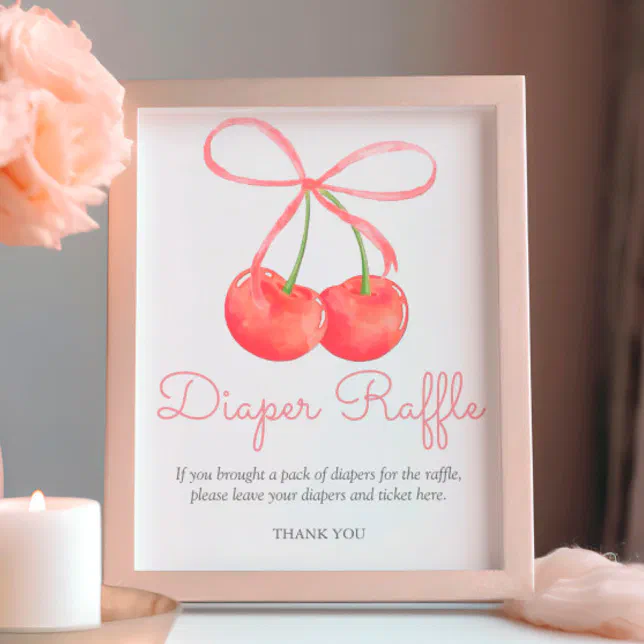 Cherry and Pink Ribbon Diaper Raffle Poster | Zazzle
