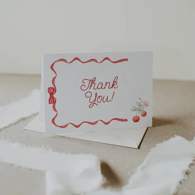 Cherry and Red Ribbon Baby Shower Thank You Card | Zazzle