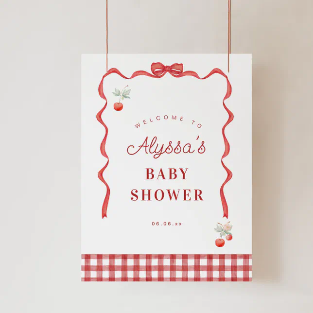Cherry and Red Ribbon Birthday Party Welcome Poster | Zazzle