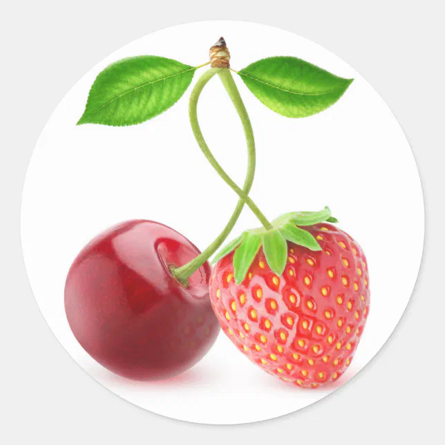 Cherry and strawberry together classic round sticker | Zazzle