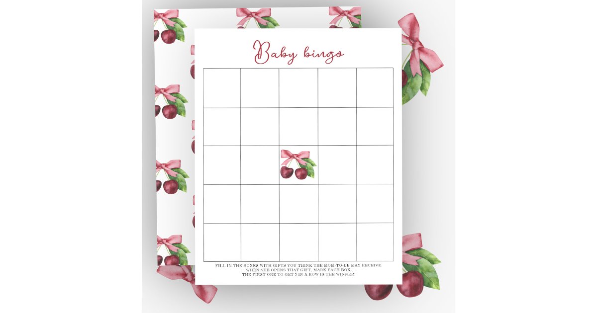 Cherry baby shower Baby shower bingo game | Zazzle
