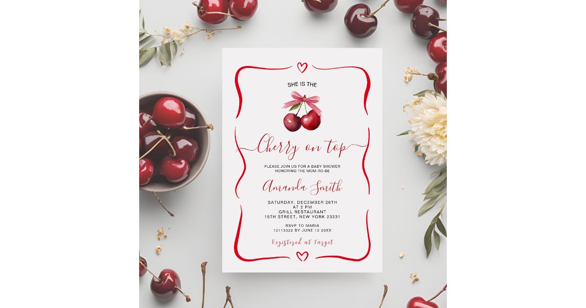 Cherry Baby Shower Cherry On Top Invitation | Zazzle