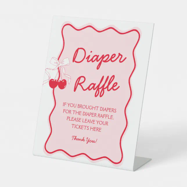 Cherry Baby Shower Diaper Raffle Pedestal Sign | Zazzle