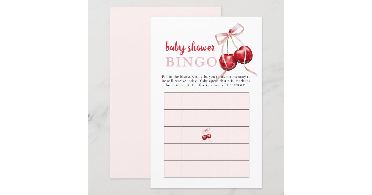 Cherry Baby Shower Gift Bingo Activity Game | Zazzle