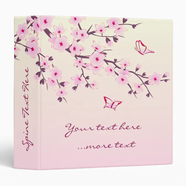 Cherry Blossom and Butterflies Pink Custom Binder | Zazzle
