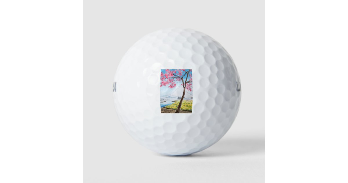 cherry blossom and Mount Fuji Japanese woodblock Golf Balls | Zazzle