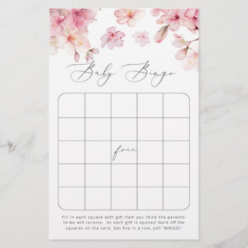 Cherry blossom baby shower bingo game | Zazzle