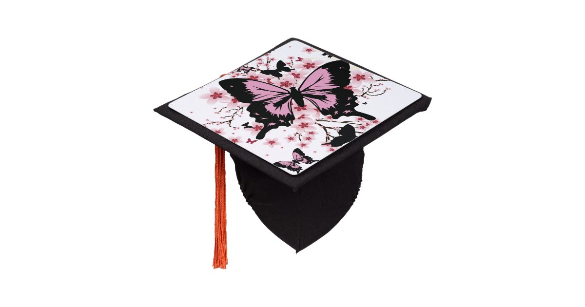 Cherry Blossom Butterflies Graduation Cap Topper | Zazzle