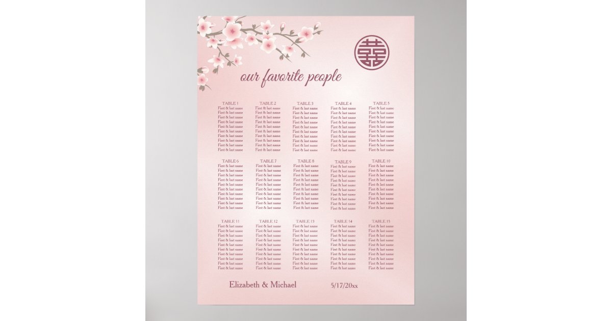Cherry Blossom Chinese Wedding Seating Chart | Zazzle