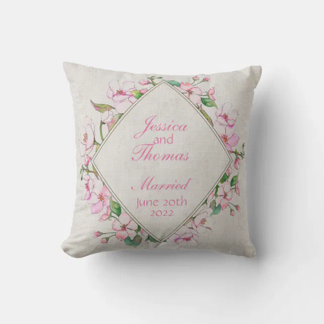 Cherry Blossom Commemorative Wedding Throw Pillow | Zazzle