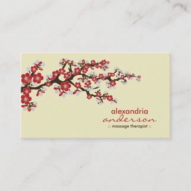 Cherry Blossom Custom Business Cards (red) | Zazzle