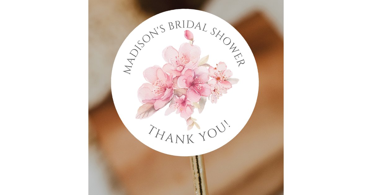 Cherry Blossom Delight Bridal Shower Classic Round Sticker | Zazzle