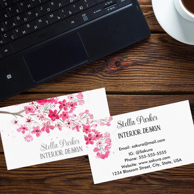 Cherry Blossom Elegant Floral Spring Business Card | Zazzle