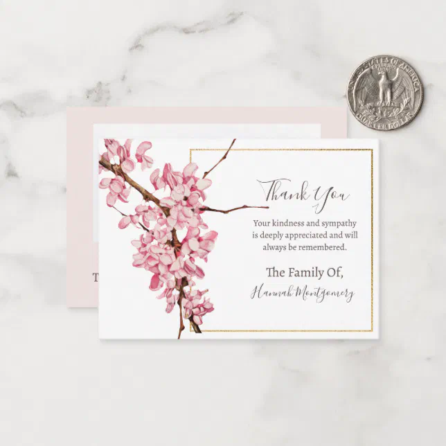 Cherry Blossom Floral Photo Sympathy Funeral Card | Zazzle