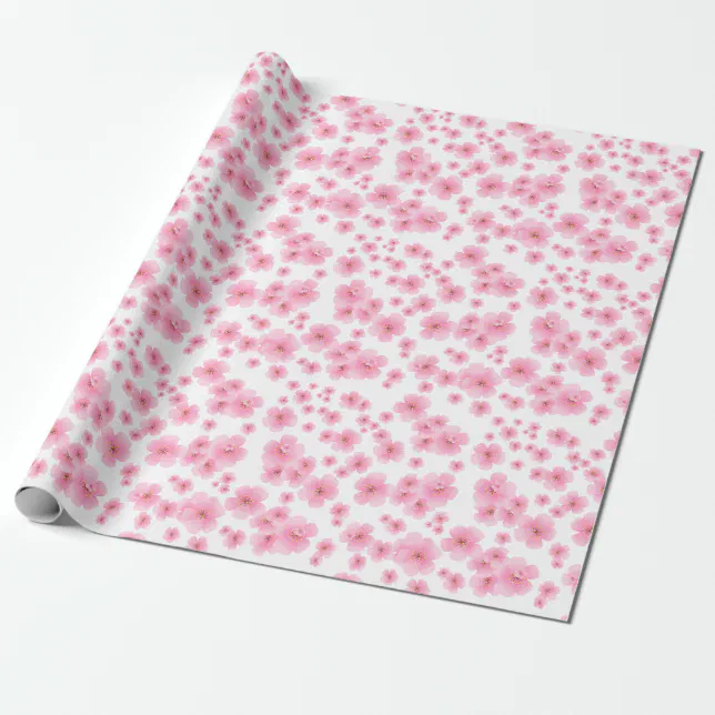 Cherry Blossom Flowers Floral Pink Pattern Wrapping Paper | Zazzle