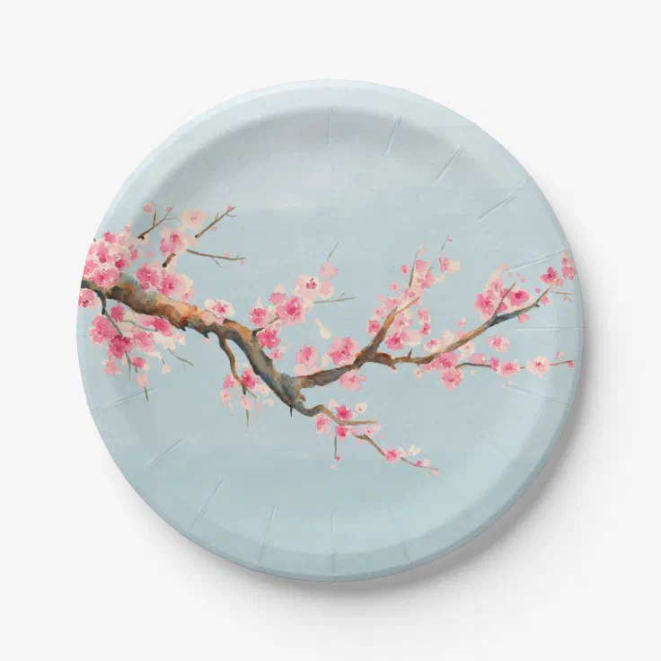 Cherry Blossom Flowers Paper Plates | Zazzle