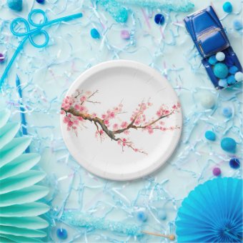 Cherry Blossom Flowers Paper Plates | Zazzle