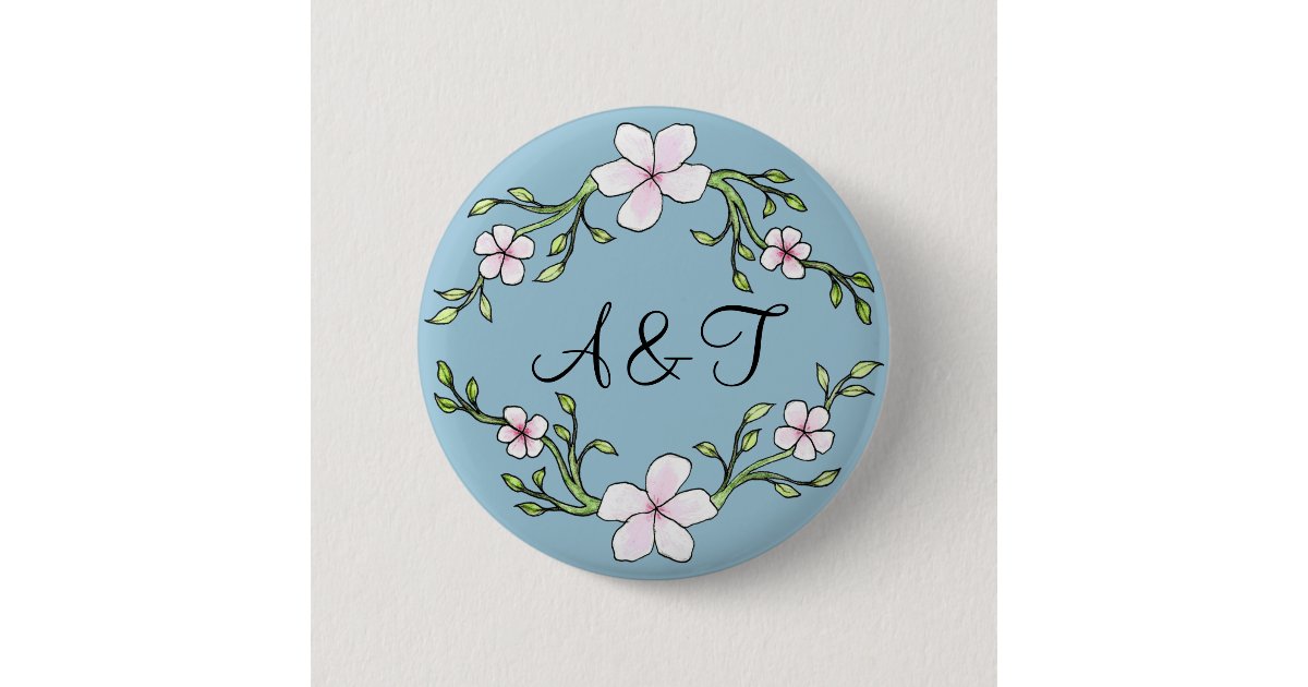 Cherry Blossom Initials Button | Zazzle