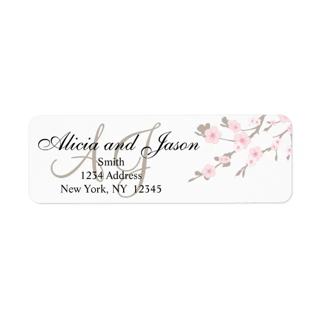Cherry Blossom Monogram Return Address Labels | Zazzle
