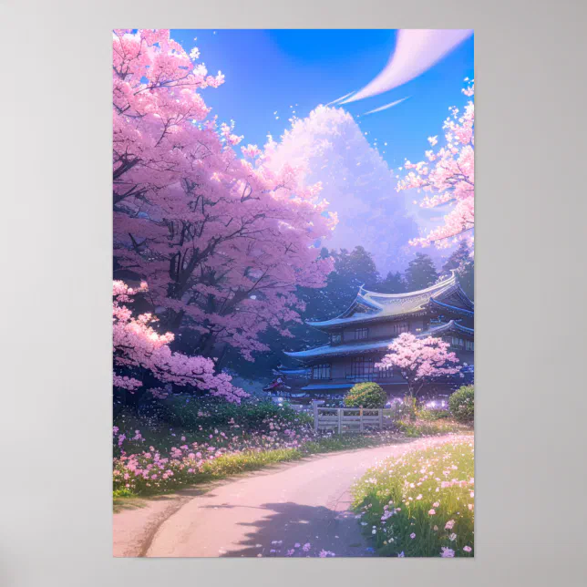 Cherry Blossom Path to Traditional Inn Poster | Zazzle