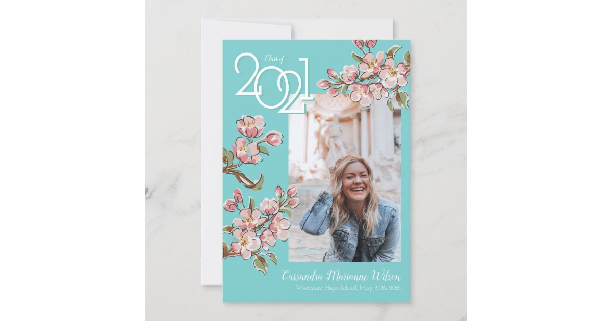 Cherry Blossom Photo Graduation Announcement | Zazzle