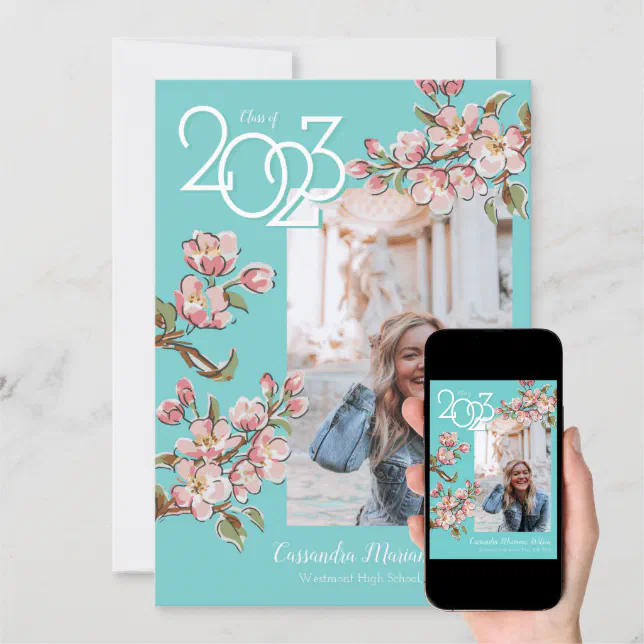 Cherry Blossom Photo Graduation Announcement | Zazzle