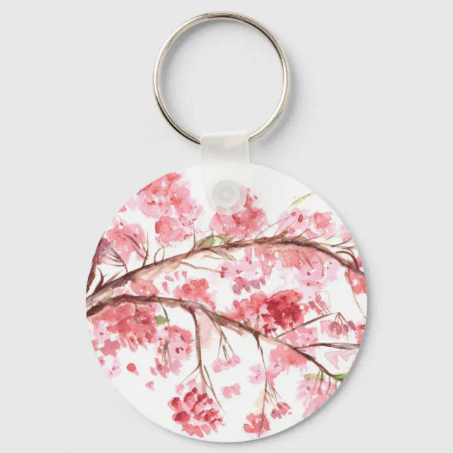 Cherry blossom pink flowers floral Sakura Asian Keychain | Zazzle