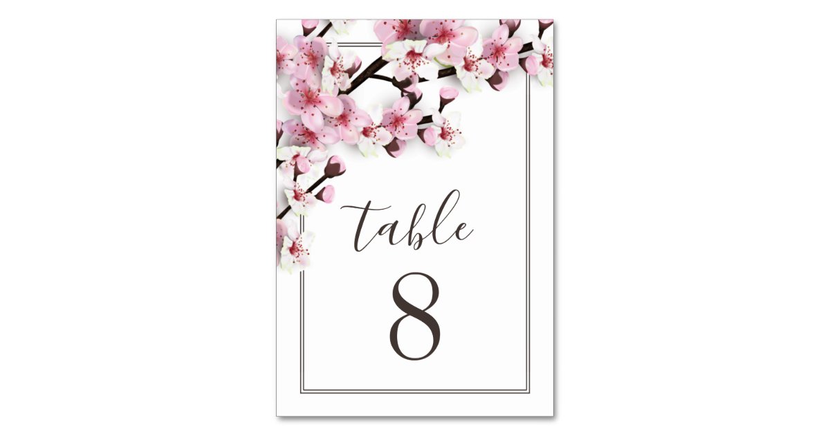 Cherry Blossom Pink Wedding Table Number Cards | Zazzle