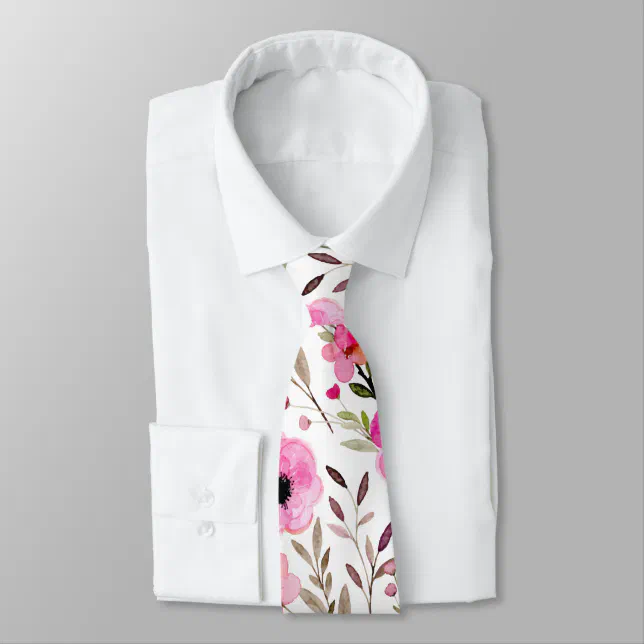 Cherry Blossom Pretty Pink Floral Neck Tie | Zazzle