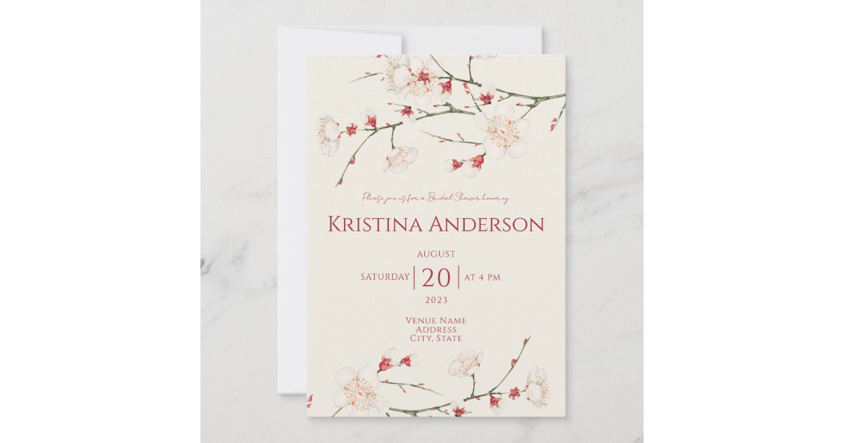 Cherry Blossom QR Code Bridal Shower Invitation | Zazzle