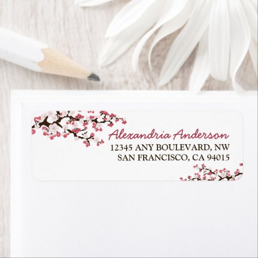 Cherry Blossom Return Address Label (pink) | Zazzle