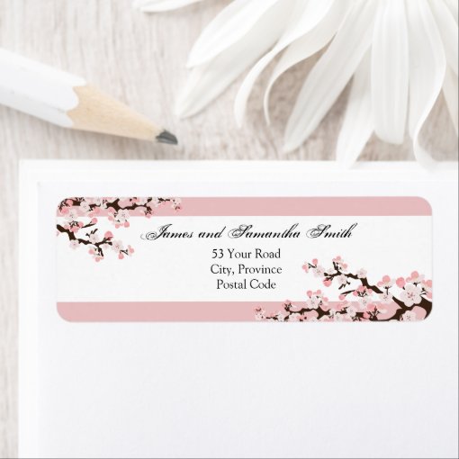 Cherry Blossom Return Address Label - Pink White | Zazzle