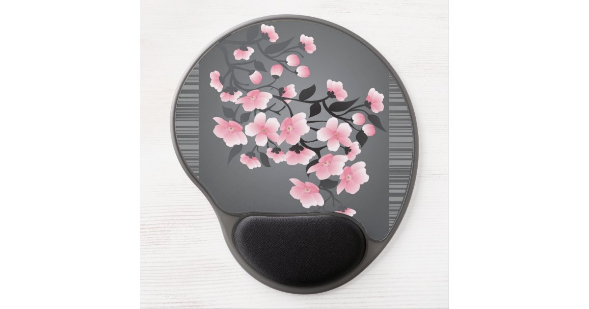 Cherry Blossom (sakura) on a gray black Gel Mouse Pad | Zazzle