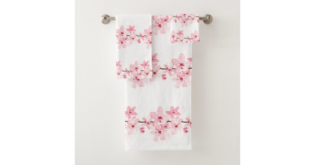 Cherry blossom Sakura Pink Floral Japanese Asia Ba Bath Towel Set | Zazzle