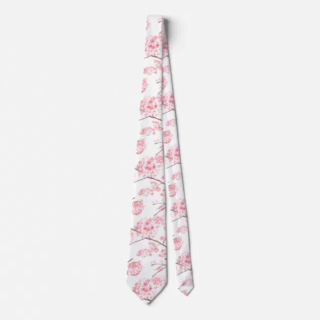 Cherry blossom Sakura Pink Floral Wedding Tree Neck Tie | Zazzle